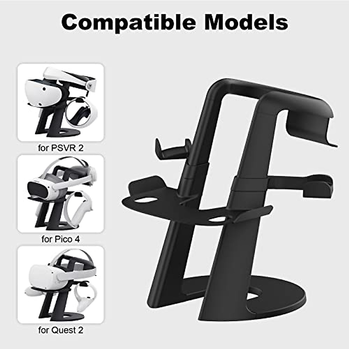 AMVR VR Stand for Quest 2, VR Headset and Touch Controllers Display Holder for Quest 2, PSVR 2, Quest, Rift, Rift S or Valve Index (Black, Just VR Stand)