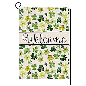 Welcome Spring St. Patrick's Day Small Garden Flag Vertical Double Sided Burlap Yard Outdoor Decor 12.5 x 18 Inches