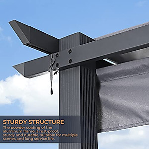 HAPPATIO 10' X 13' Pergola Retractable Pergola Canopy for Backyards, Gardens, Patios, Outdoor Pergola with Sun and Rain-Proof Canopy, Includes Ground Studs and Expansion Screws (Grey)