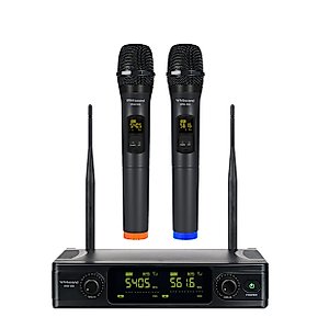 whitesand UHF Wireless Microphone System, Dual Wireless Mic Set w/ 2 Handheld Dynamic Microphones, 2x30 Frequencies, Color Coded Microphone for Singing, Home Karaoke, DJ, Church, Wedding (WSM-300)