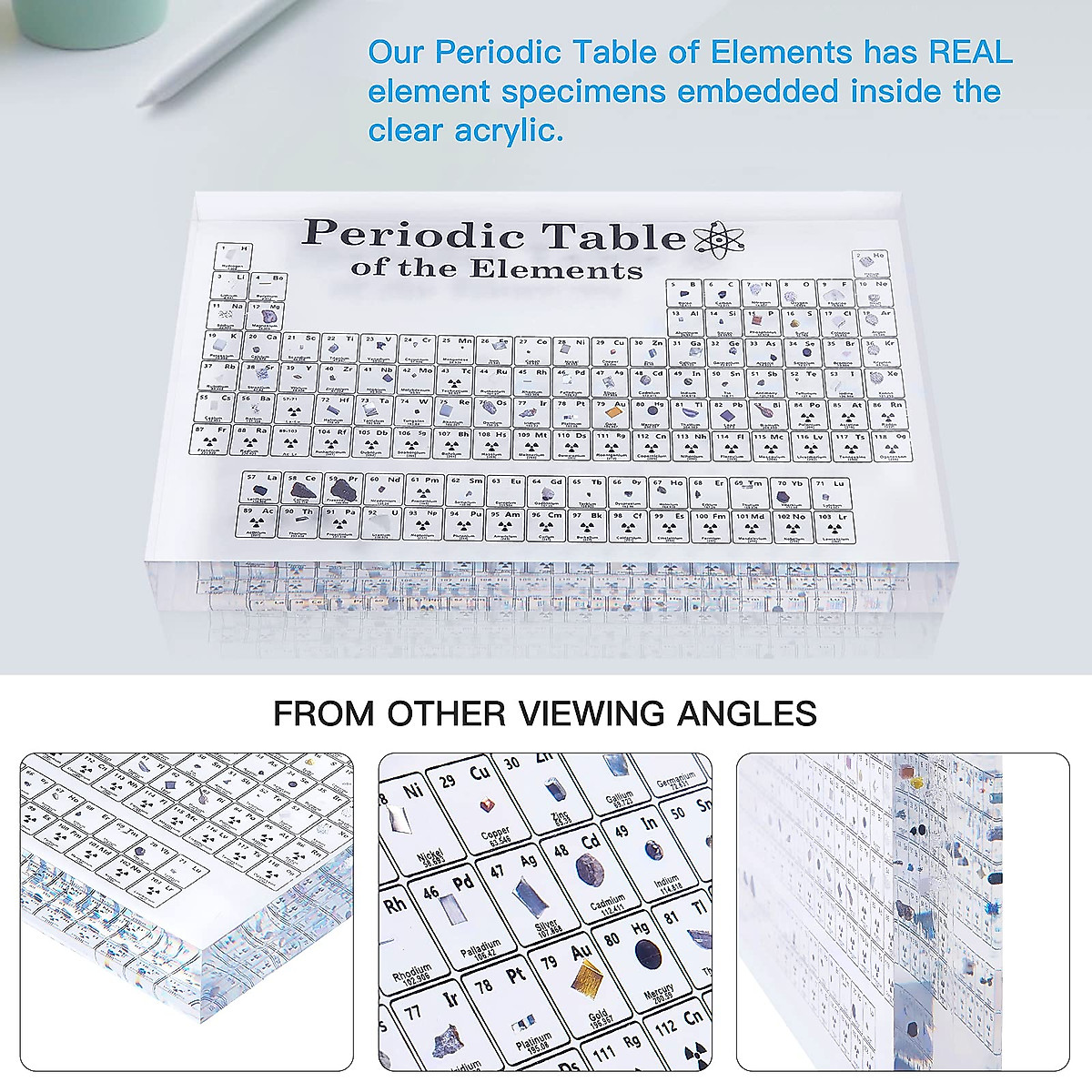 Periodic Table with Real Elements Inside, 6.7" Suitable Size for Reading and Holding, Clear Acrylic Periodic Table with Elements Samples