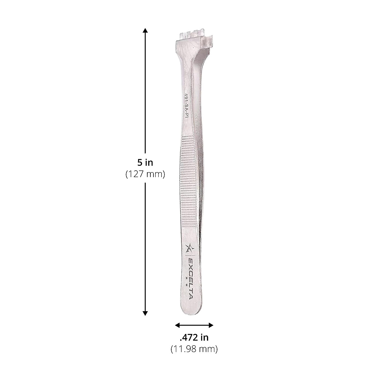 Excelta Wafer Tweezers for 4" Wafers, 5" Fingered Paddle with Guide Pin, Anti-Magnetic Stainless Steel, Features Serrated Handles for Better Control, Intermediate
