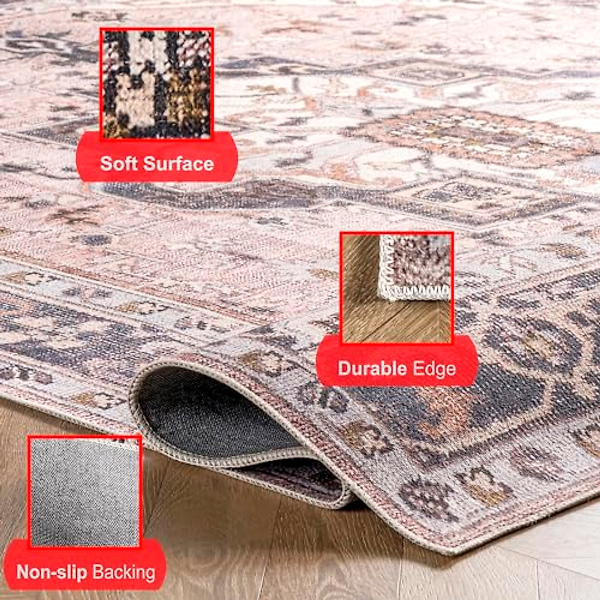 nuLOOM Sasha Machine Washable Medallion Ultra Thin Area Rug, 5x8, Pink