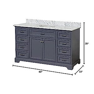 Kitchen Bath Collection Aria 60-inch Single Bathroom Vanity (Marine Gray/Carrara): Includes Marine Gray Cabinet with Authentic Italian Carrara Marble Countertop and White Ceramic Sink