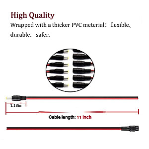 DaFuRui DC Pigtail，18 Pairs 12V 2A DC Male Female Power Pigtail Cable Connector Wire 2.1x5.5mm DC Power Connectors for CCTV Security Camera and 12V Power Supply Adapter