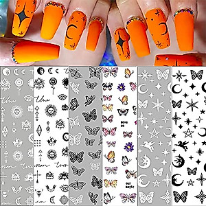 Starry Sky Series Nail Stickers for Nail Art - 3D Self Adhesive Nail Decals Black White Butterfly Star Moon Nail Design Stickers Constellation Meteor Decals DIY Nail Decorations for Women, 6Sheets