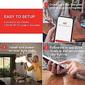 Sengled Smart Bulbs, BR30 Smart WiFi Flood Light Bulb That Work with Alexa Google, E26 Base, CRI>90, 650LM (65W Equivalent), Dimmable Color Light Bulbs, 2.4GHz WiFi Only, No Hub Required, 4 Pack