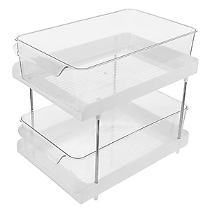 Garneck Sliding Rack Double-layer Storage Rack 2 Tier Bathroom Organizer Storage Stand Toiletries Organizer for Bathroom Shelves for Cabinets Desktop Storage Drawers Transparent The Pet