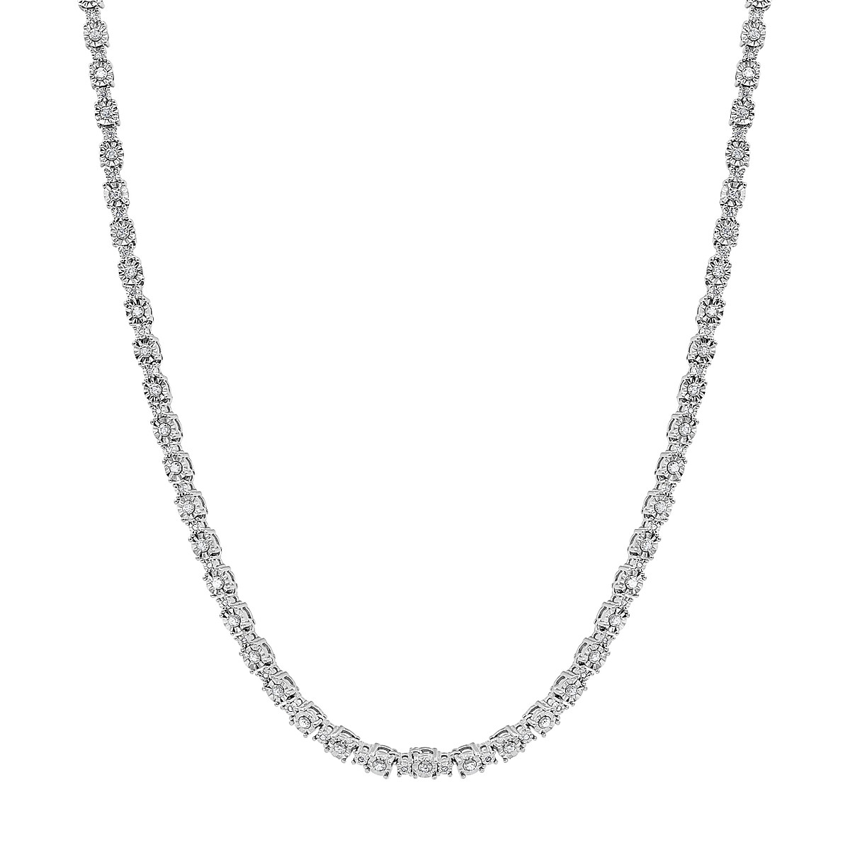 Beyond Brilliance Tennis Necklaces for Women - 1.00 Carat Illusion Set Round Cut Diamond Tennis Necklace in Sterling Silver | Fine Jewelry for Her| Gift Box Included