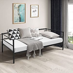 KOMFOTT Metal Daybed Frame Twin Size, Heavy-Duty Steel Slats Support Sofa Bed, Platform Mattress Foundation, Multifunctional Platform Bed Frame, Day Bed for Living Room & Guest Room