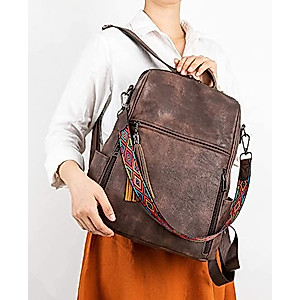 FADEON Leather Backpack Purse for Women Designer Travel Backpack Purses PU Fashion Ladies Shoulder Bag with Tassel Coffee