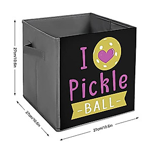 Love Pickle Ball PU Leather Collapsible Storage Bins Canvas Cube Organizer Basket with Handles