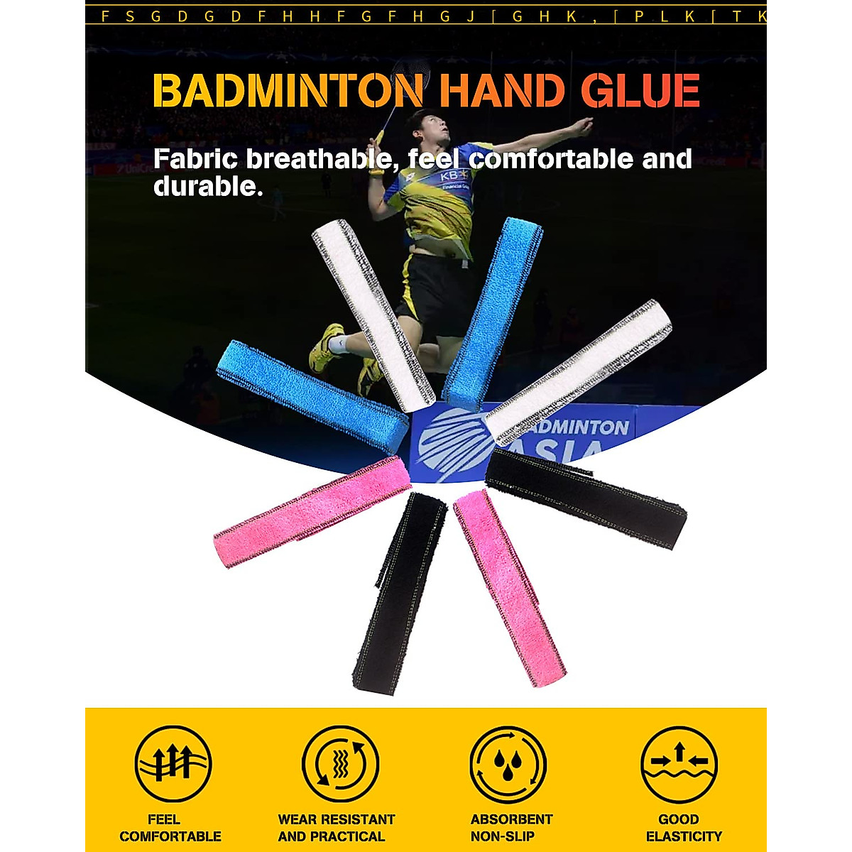 Toweling Racket Overgrip, Super Absorbent Cotton Towel, Skid Resist Absorb Sweat Grip Tape, Handles Protection for Tennis Badminton Racquetball Squash Baseball