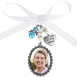 Wedding Bouquet Charm Bouquet Charms for Wedding Memory Bridal Lacy Oval Bridal Charm Bride Angel Charm Memorial Photo Charm You Are Always in My Heart Charm for Bridal Party (Single Pendant Style)