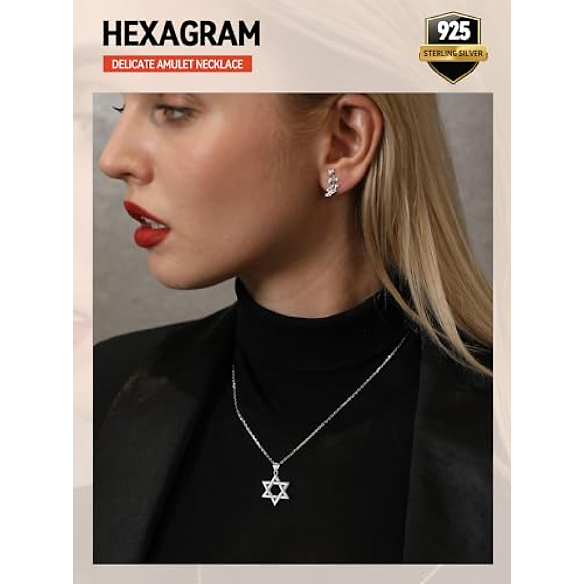FaithHeart Sterling Silver Star of David Pendant Necklace Women Silver Religious Jewish Jewelry Charms Hexagram Pendant Necklace