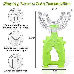 Qinerle 4 PCS U-Shaped Toothbrush Kids, Toddler Toothbrush with Food Grade Soft Silicone Brush Head, Manual Training Tooth Brush, 360° Oral Teeth Cleaning Design for Kids Age 6-12