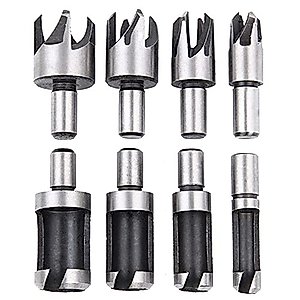 Mesee 8 Pieces Wood Plug Cutter Drill Bits Set, HSS Tenon Drill Bit Cutter Taper Claw Type Cork Drill Bit for Woodworking Hole Saw Cutting Tool, 5/8" 1/2" 3/8" 1/4"