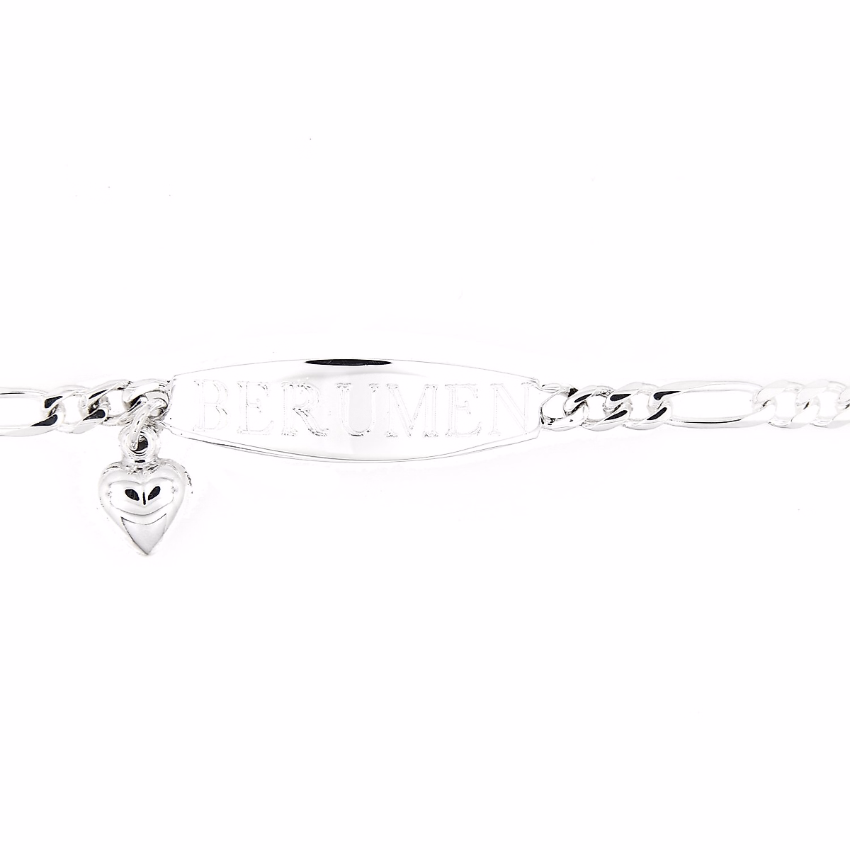 LGU Sterling Silver Polished Dangle Heart Id Identification Engravable Bracelet for Adult (8 Inches)