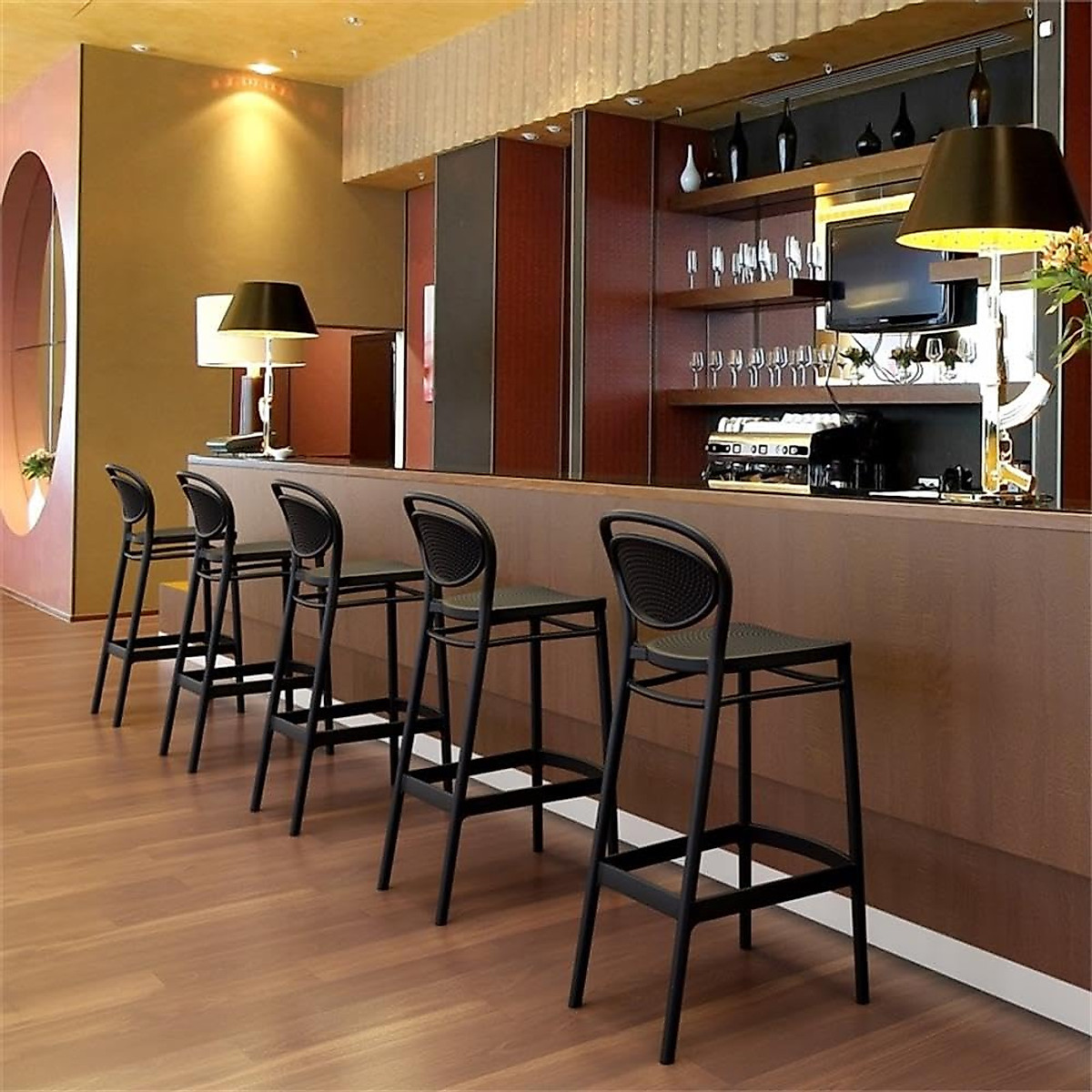 Home Square Contemporary Resin Indoor Outdoor Bar Stool in Black - Set of 2