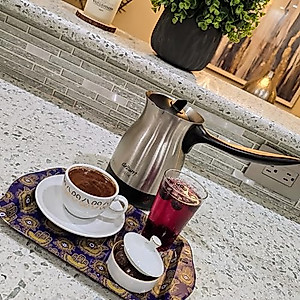 ARZUM Cezve Electric Turkish Coffee Maker, Stainless Steel, Boil-Dry Protection, Lid for Extra Protection, Cordless Use, 1 to 4 cups, 120V, 3-pin US-plug, 800W