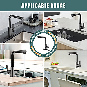 Matte Black Bathroom Sink Faucet with Pop-up Drain and Supply Hose, 4 inch Faucet for Bathroom Sink Vanity, Kitchen Faucet with Pull Down Sprayer, Kitchen Faucets for Sink 3 Hole Bar Rv Camper Laundry