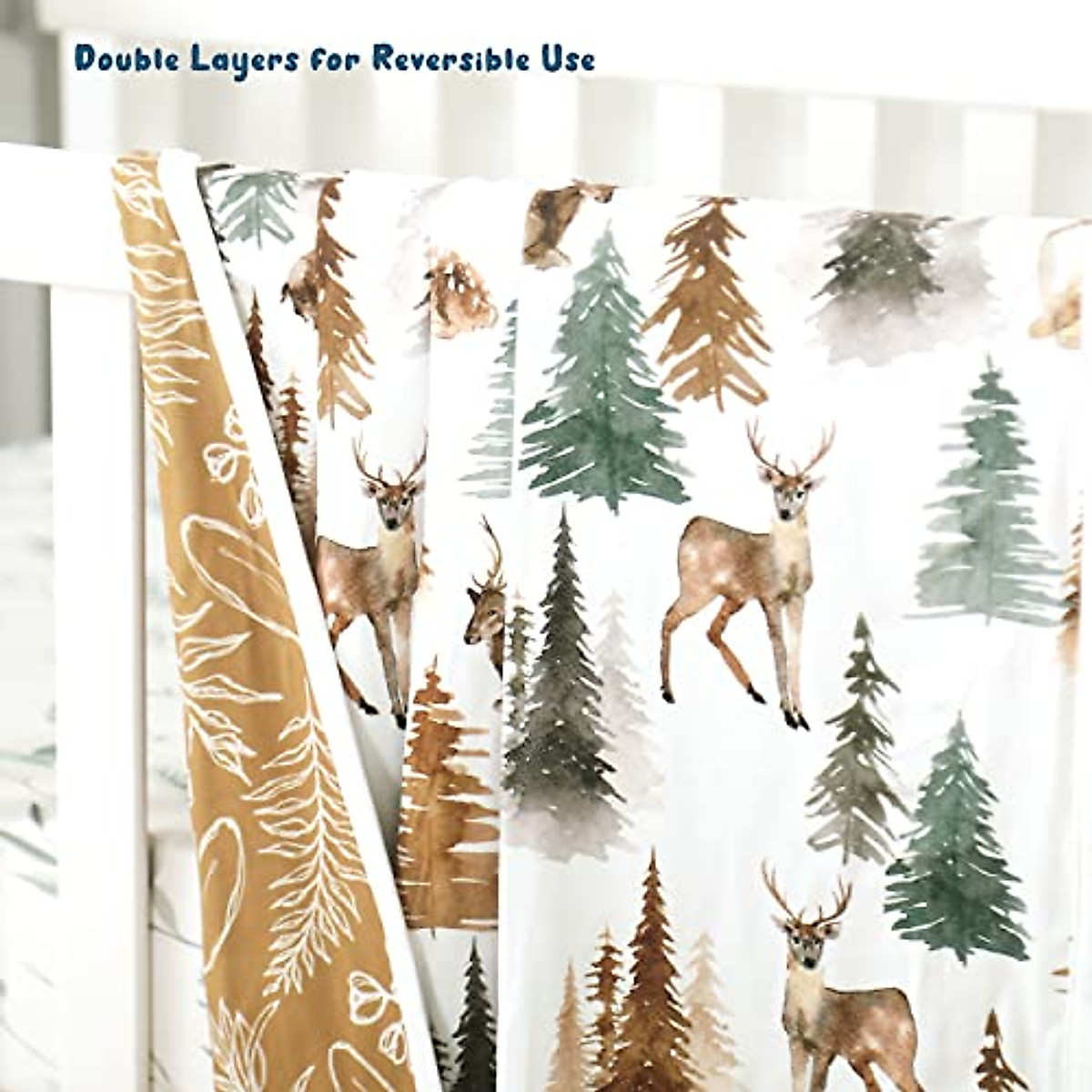 GRSSDER Baby Blankets Super Soft Jersey Knit Swaddle Blanket for Baby Girls and Boys, Double Layer Receiving Blankets 34 x 44 Inches Extra Large for Baby Show Gift, Deer and Leaves Pattern