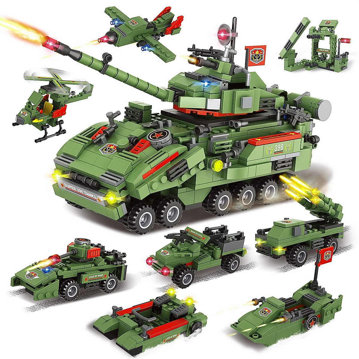 1552 PCS City Military Tank Building Blocks Set, Army Tank T-90 Toy Kit with Helicopter,Airplane, Boat,Vehicles and Storage Box,Pretend WW2 Military Roleplay Toy Birthday Gifts for Boys Girls Age 6-14