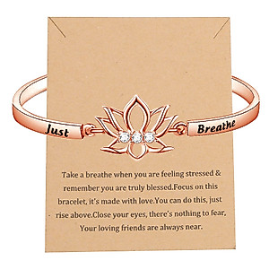 WUSUANED Spiritual Lotus Flower Bracelet With Message Card Just Breathe Jewelry Yoga Healing Inspirational Gift For Women (Just breathe bracelet card rose gold)