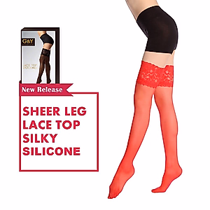 G&Y Thigh High Stockings with Silicone - 15D Sheer Lace Top Nylon Stay Up Pantyhose for Women