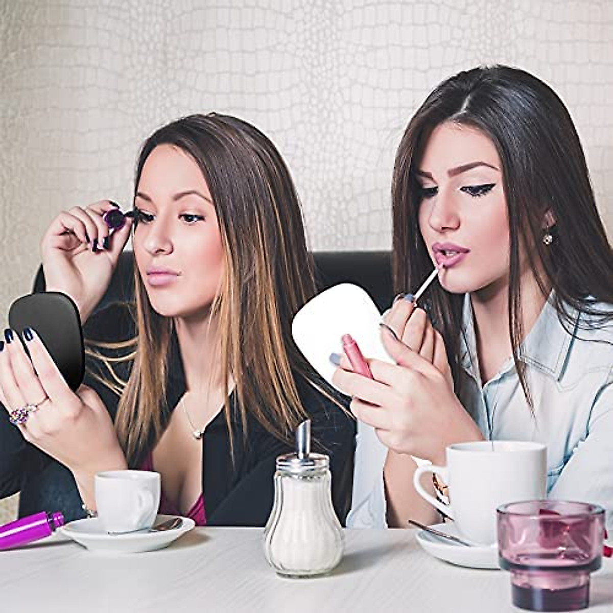 Jetec Small Handheld Hand Mirror Compact Travel Makeup Mirror Handheld Cosmetic Personal Portable Vanity Glass 3.15 * 7.09 inch(Black, White,8 Pcs)