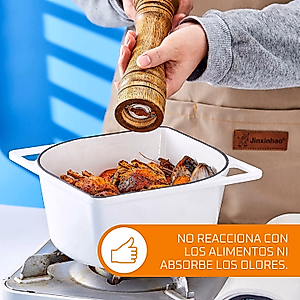 Bruntmor 3 Quart Cast Iron Enameled Dutch Oven - Modern Squoval Design - Nonstick Seasoned Pot with Stainless Steel Knob - Ideal for Dinner - White with Blue Lid