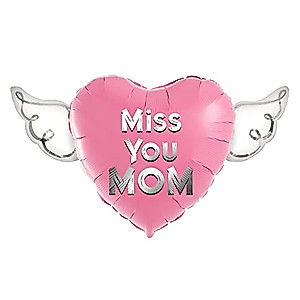 Miss You Mom Heavenly Balloons heart shaped with angel wings (Pink)