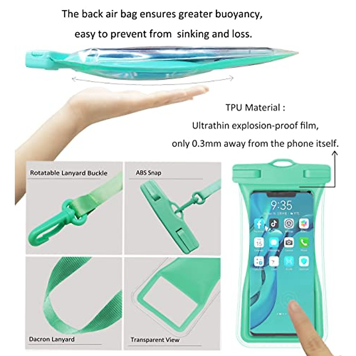 NIUTRIP Universal Waterproof Phone Case, Cellphone Pouch, IPX8 Floatble Dry Bag Compatible for iPhone 13 12 11 Pro Max XS Max XR X 8 7 6 SE S, Galaxy S22 Ultra S21 S20 S10, Up to 7.0", 2Pack