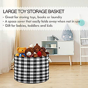 WELLDAY Cotton Rope Basket Buffalo Plaid Baby Laundry Basket for Blankets Toys Storage Basket