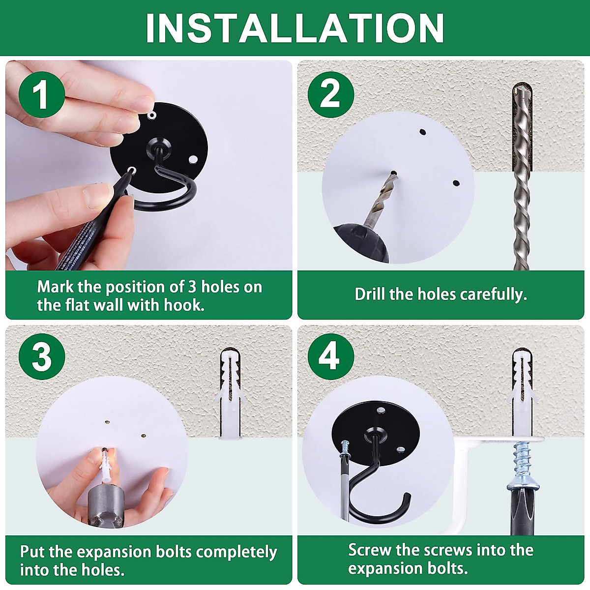 XDW-GIFTS 4 Pack Ceiling Hooks with Hanging Chains for Hanging Birdfeeder, Plants, Lanterns, Wind Chimes, Utensils, Heavy Duty, Black Coated Indoor and Outdoor