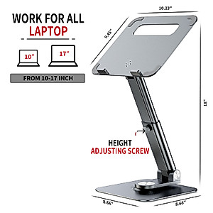 Laptop Stand, 360° Swivel & Adjustable Laptop Stand for Desk,Telescopic Laptop Riser Freedom Height & Multi-Angle, Foldable and Portable Computer Stand for All MacBook Laptops 10 15 17 inches - Grey