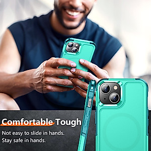 Red2Fire Magnetic for iPhone 14 Plus Case [Compatible with Magsafe][Military Grade Drop Protection][2X Glass Screen Protector+2X Camera Lens Protector] Shockproof Protective Case - Light Green