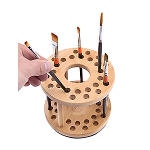 J JACKCUBE DESIGN 360 Rotating Paint Brush Holder Bamboo Watercolor Artist Brush Water Coloring Organizer Display Stand Tray Rack with 27 Holes and 1 Big Hole – MK441A