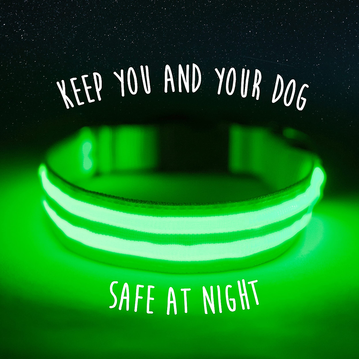 Mighty Paw LED Dog Collar - USB LED Rechargeable - USB Rechargeable Light - High Visibility Glow Strips - Glow Pet Weather Resistant - Enhanced Nighttime Visibility - Light Up Dog Collar - (L, Green)