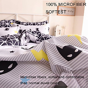 2 pcs Duvet Cover for Kids Boys Girls, 100% Microfiber Twin Duvet Cover, Black White Printed Pattern Ultra Soft Duvet Cover Set, Quilt Cover for Teens with Comforter Cover (no Comforter)
