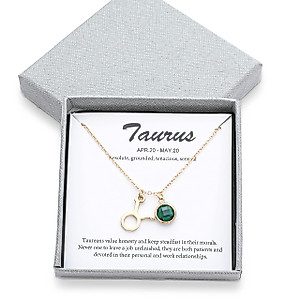 TGOLM 14k Gold Plated Taurus Sign May Birthstone Created-emerald Crystal Necklace for Women Birthday Gift