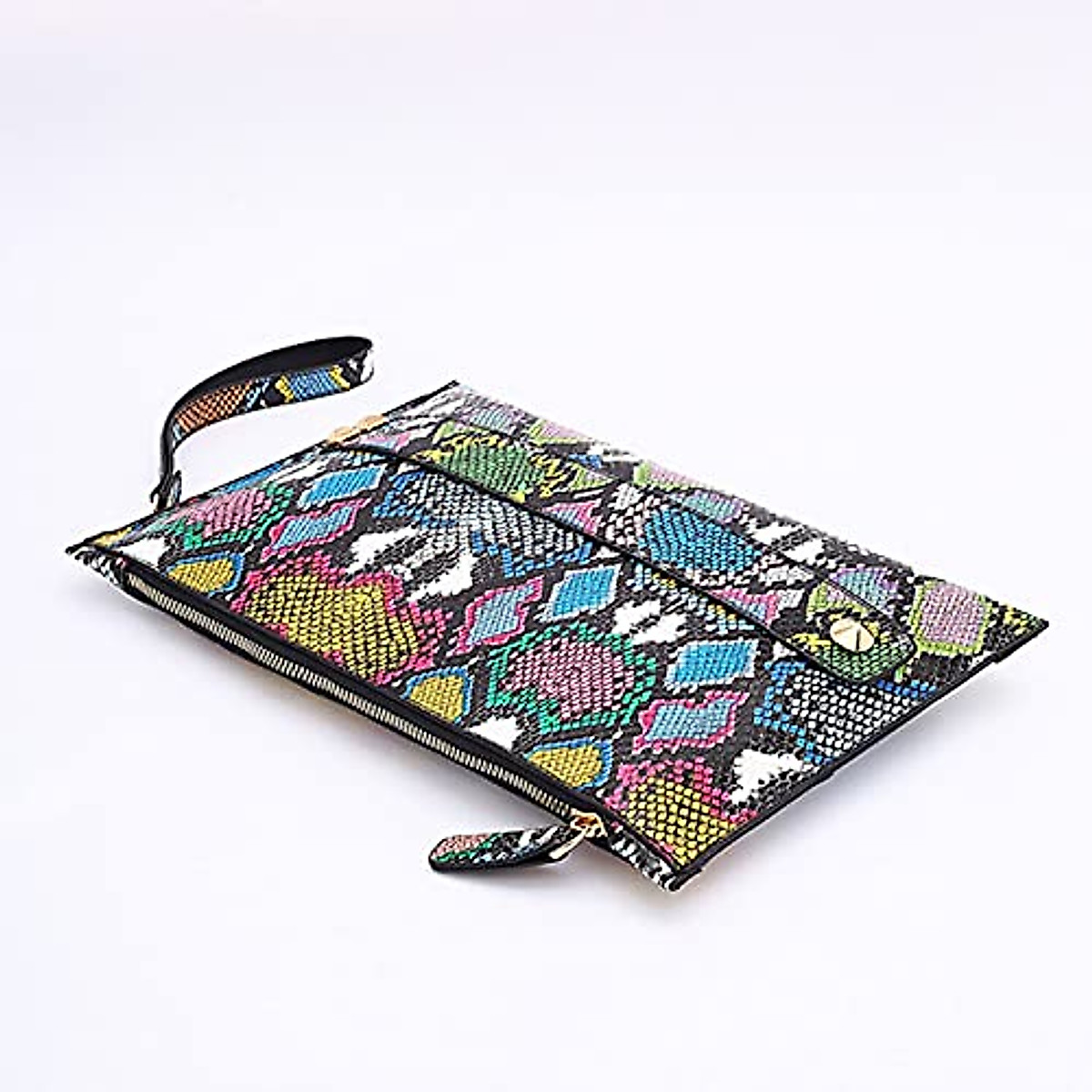 Women Snakeskin Pattern Evening Clutch Bag Fashion Envelope Wristlet Bag Handbag Purse (Blue)