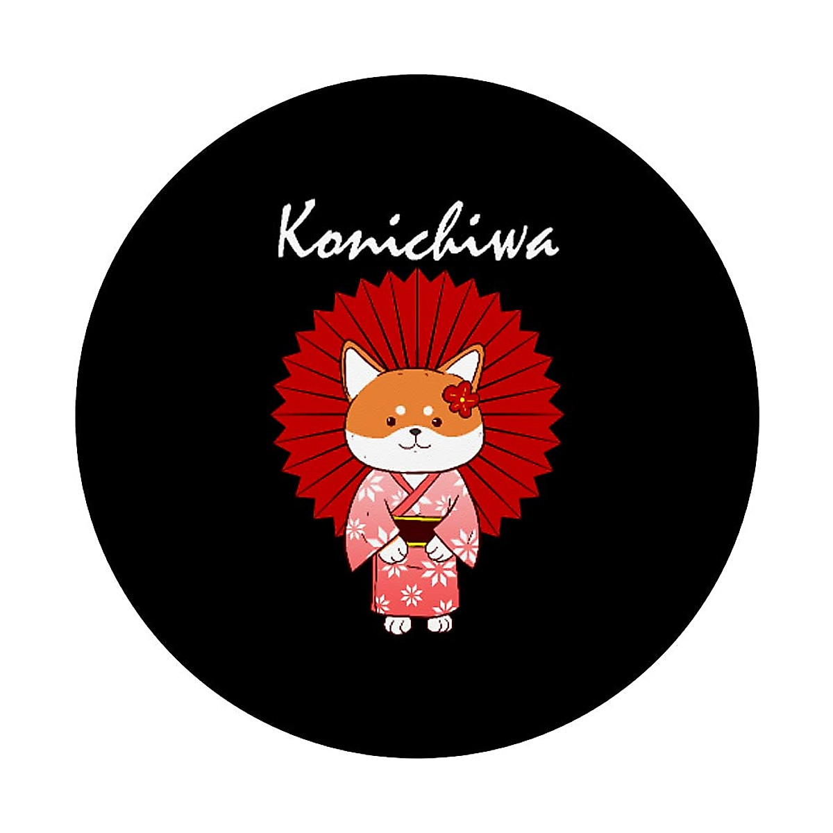 Funny Shiba Inu Uni Dog Konichiwa Kimono Flower Dress PopSockets Swappable PopGrip