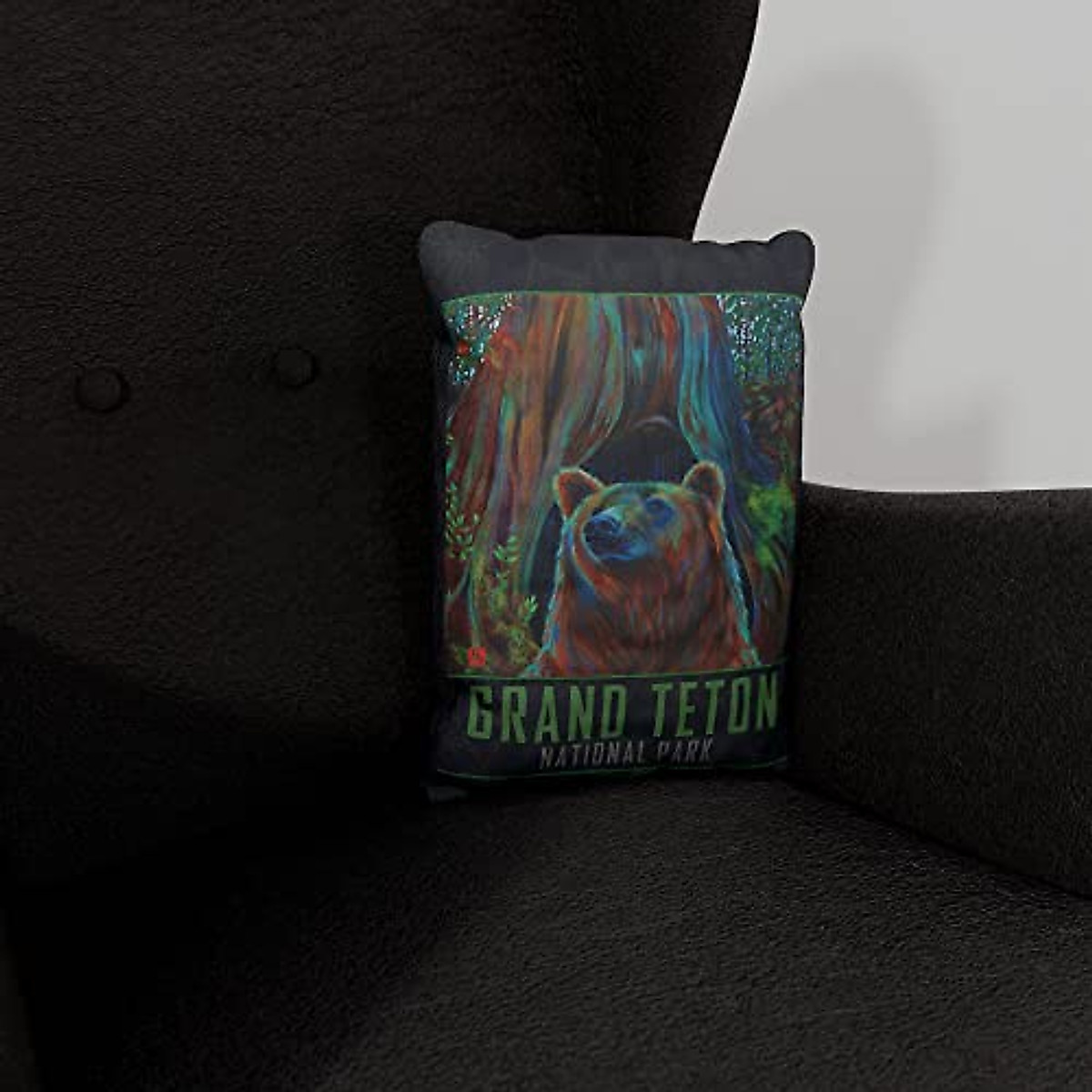 Grand Teton Brown Bear Canvas Throw Pillow for Couch or Sofa at Home & Office from Oil Painting by Artist Kari Lehr 13" x 19".