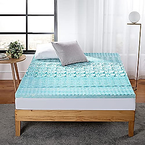 Zinus 1 Inch Green Tea Cooling Gel Memory Foam Zoned Support Mattress Topper, King, Blue