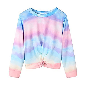 Arshiner Girls Casual Twist Front Light Weight Sweatshirt Tie Dye Printed Long Sleeve Crop Tops Pullover Size 7-8 Years