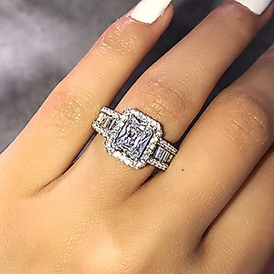 925 Sterling Silver Shiny Full Diamond Ring Cubic Zirconia Cocktail Rings CZ Eternity Engagement Wedding Band Ring for Women (US Code 7)