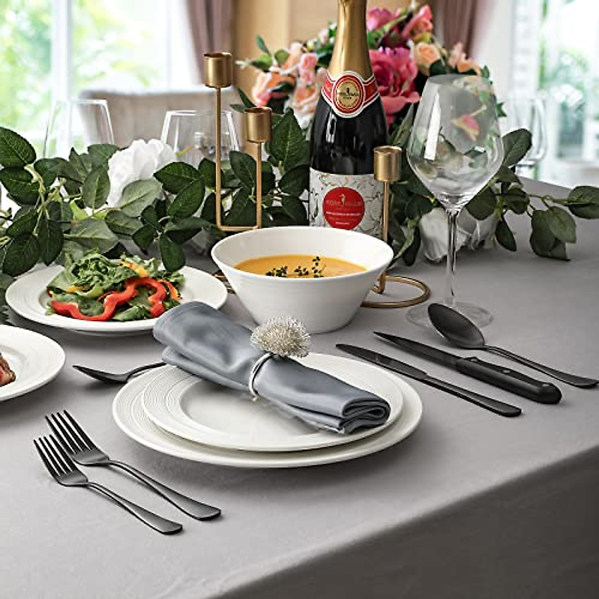 48-Piece Matte Black Silverware Set with Steak Knives for 8, Food-Grade Stainless Steel Flatware Set, Includes Spoons Forks Knives, Kitchen Cutlery For Home Office Restaurant Hotel