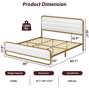 BOTLOG King Bed Frame with Headboard, PU Leather Upholstered Bed Frame with Wood Slats Support, No Box Spring Needed, Easy Assembly