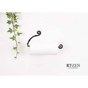 Wall Paper Towel Holder | Black Decorative Wrought Iron Hanger | Wall Mount Fancy Paper Dispenser | Rod Metal Durable & Sturdy | Handmade Crafted by RTZEN-Décor